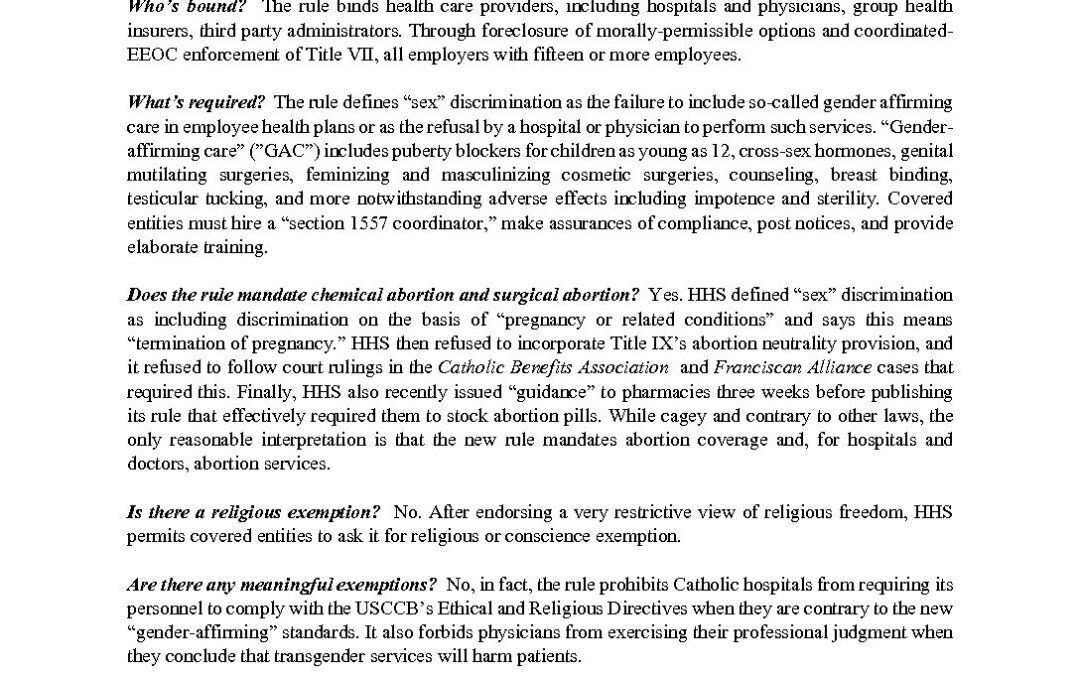 CBA one-page Summary of HHS 8-4-22 NPRM – Aug-22-22 | Catholic Benefits ...